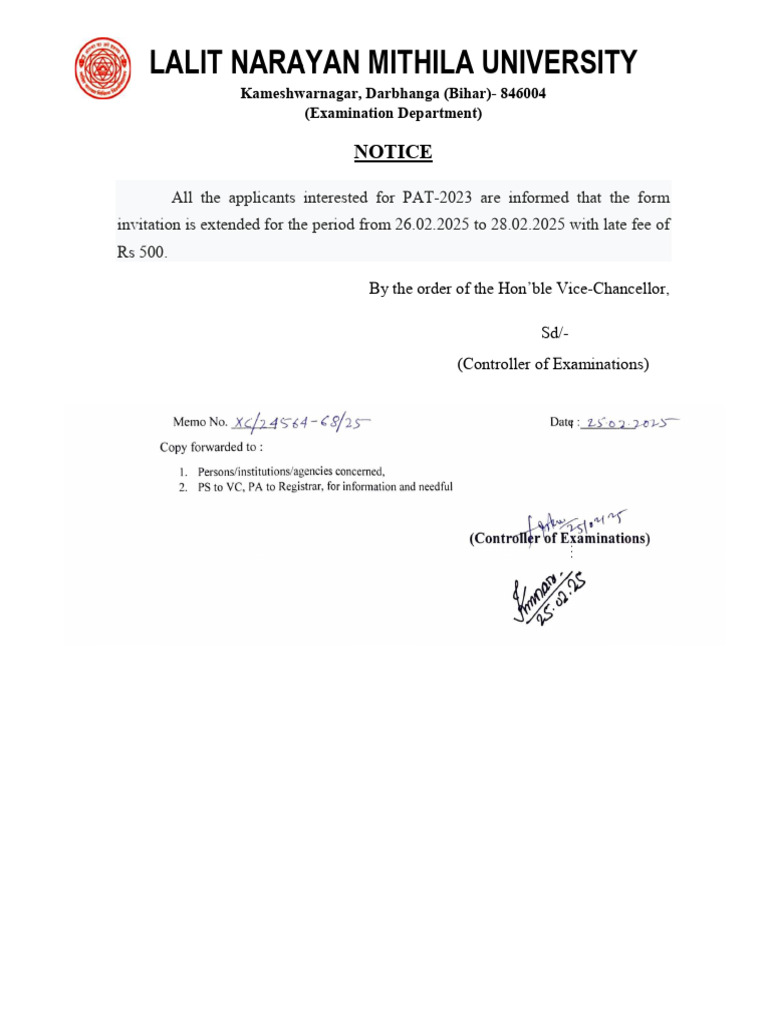 Notice Regarding Extention of Date For Inviting Application Form For ...