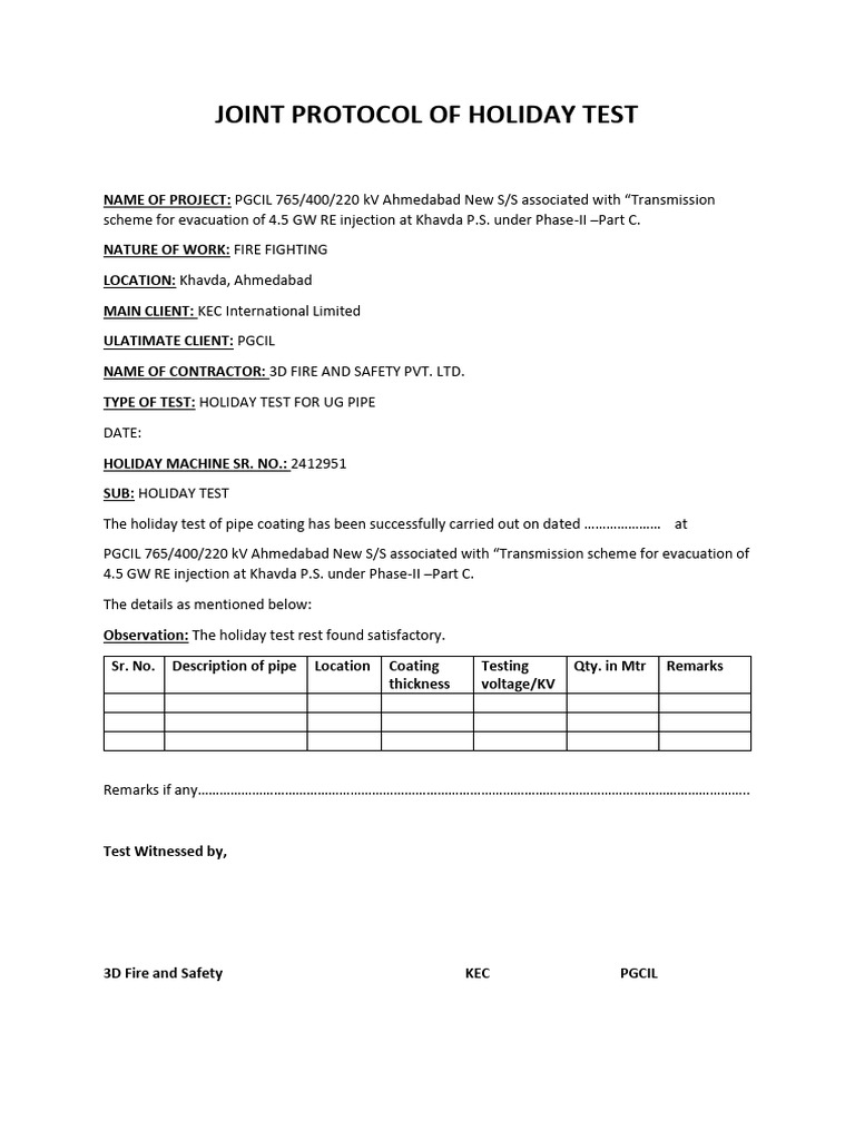 Holiday test report | PDF