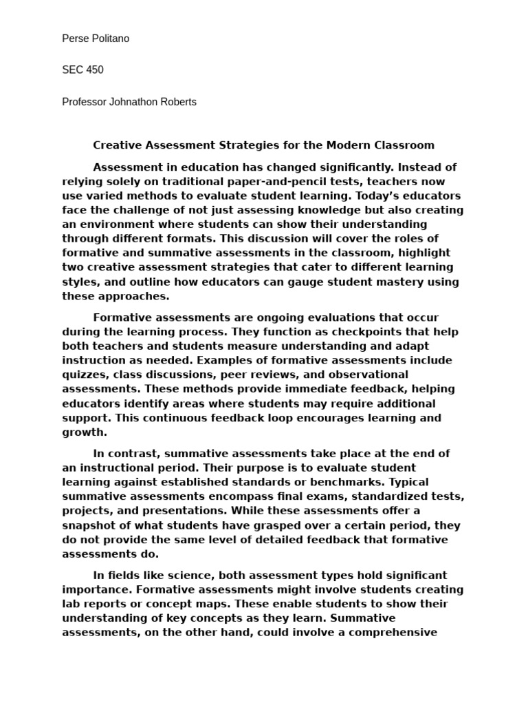 Creative Assessment Strategies For The Modern Classroom | PDF ...