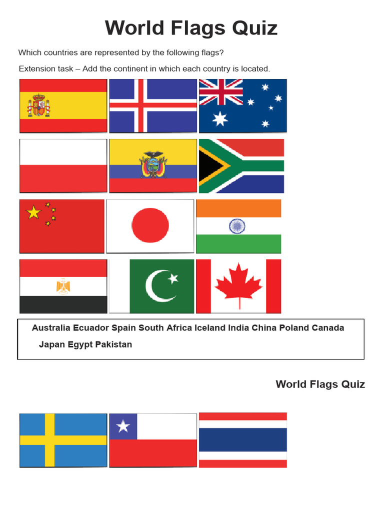 World Flags Quiz: Identify Countries | PDF