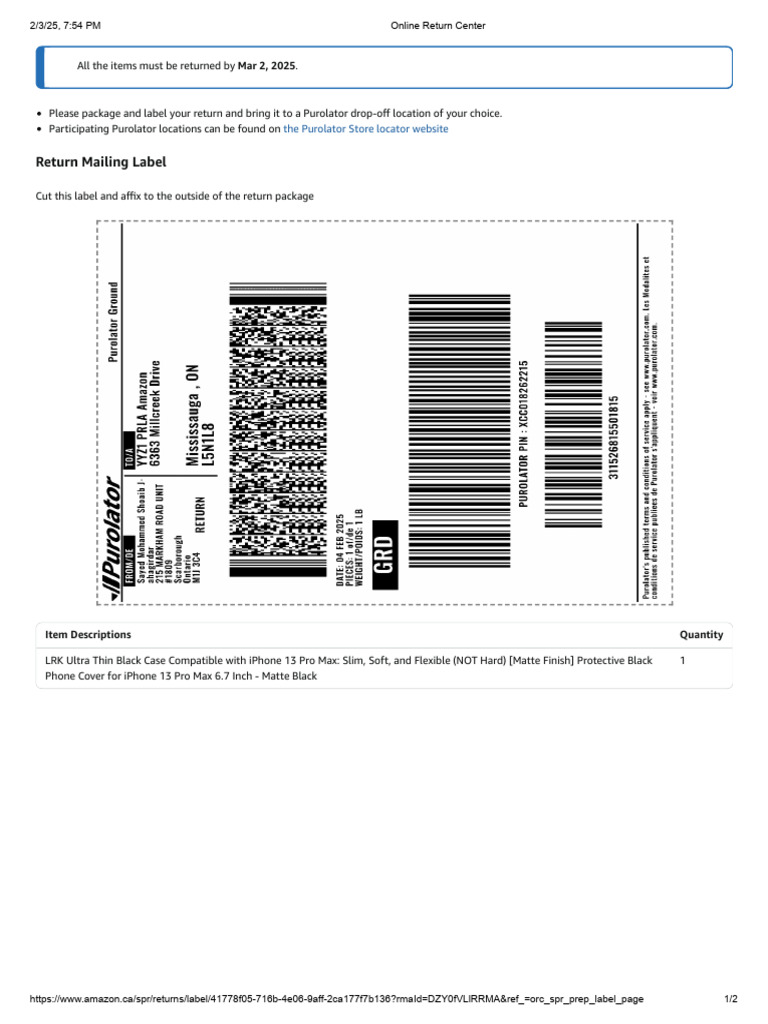 Online Return Center | PDF