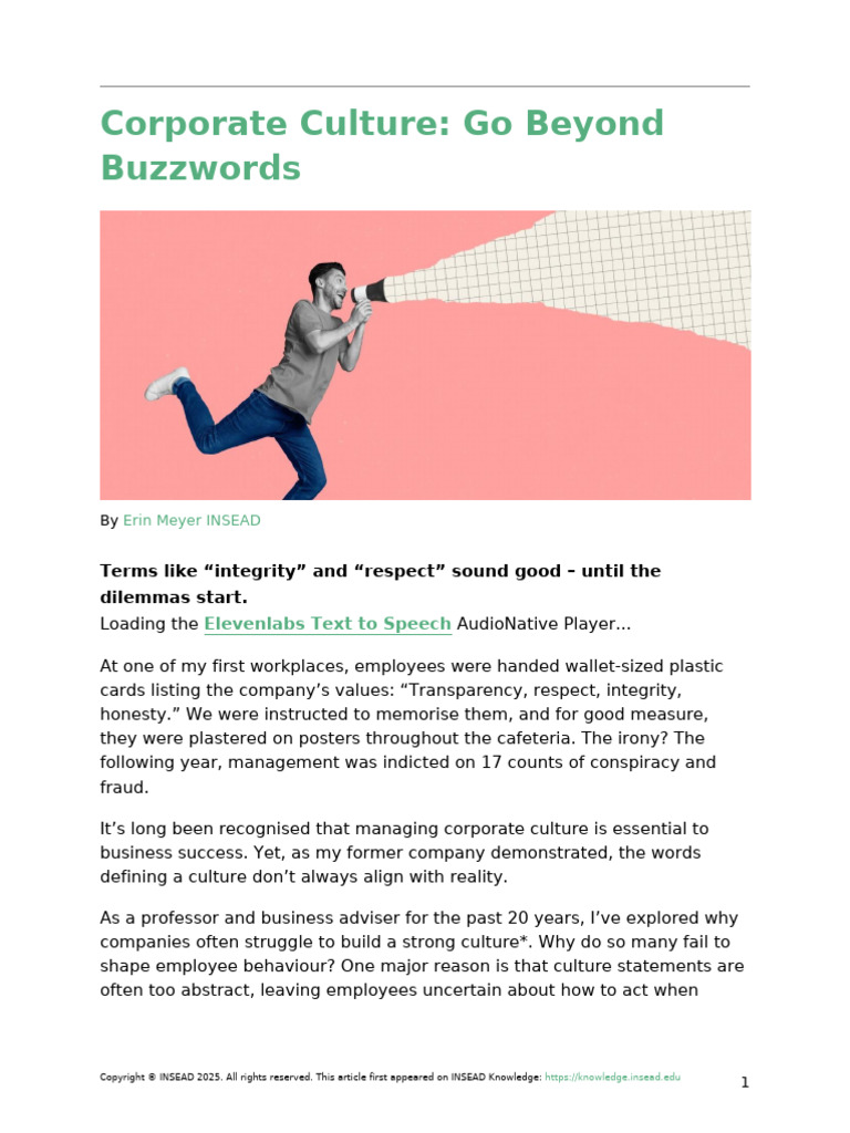 Corporate Culture Go Beyond Buzzwords | PDF