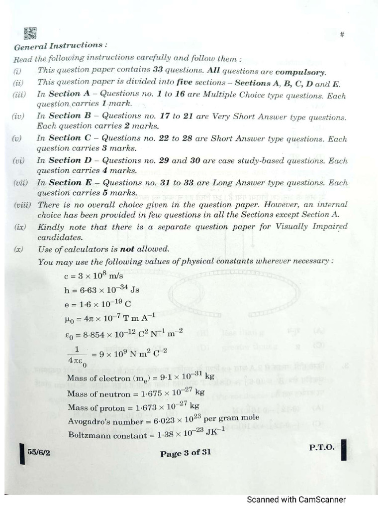 CBSE Class 12 Physics Question Paper 2025 PDF Set 1 | PDF