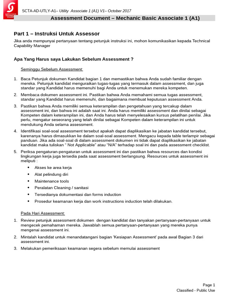SCTA-AD-UTLY-A1- Assessment DocumentOperator utility Associate 1 (A1) - (IND) Final- REVISI | PDF