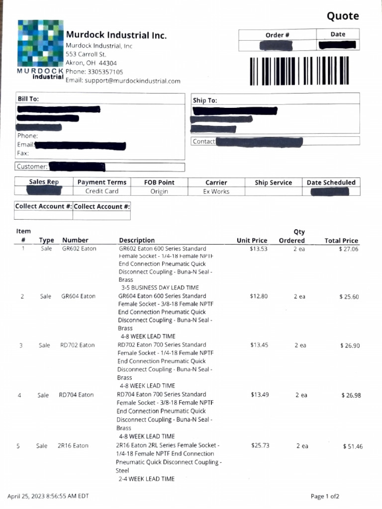 5 Inch Elevator Pendant Pneumatic Fittings | PDF | Payments