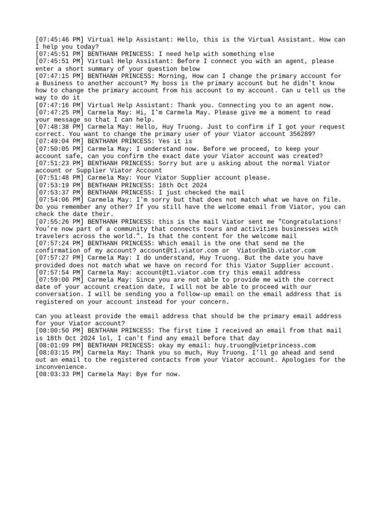 Changing Primary Account on Viator | PDF