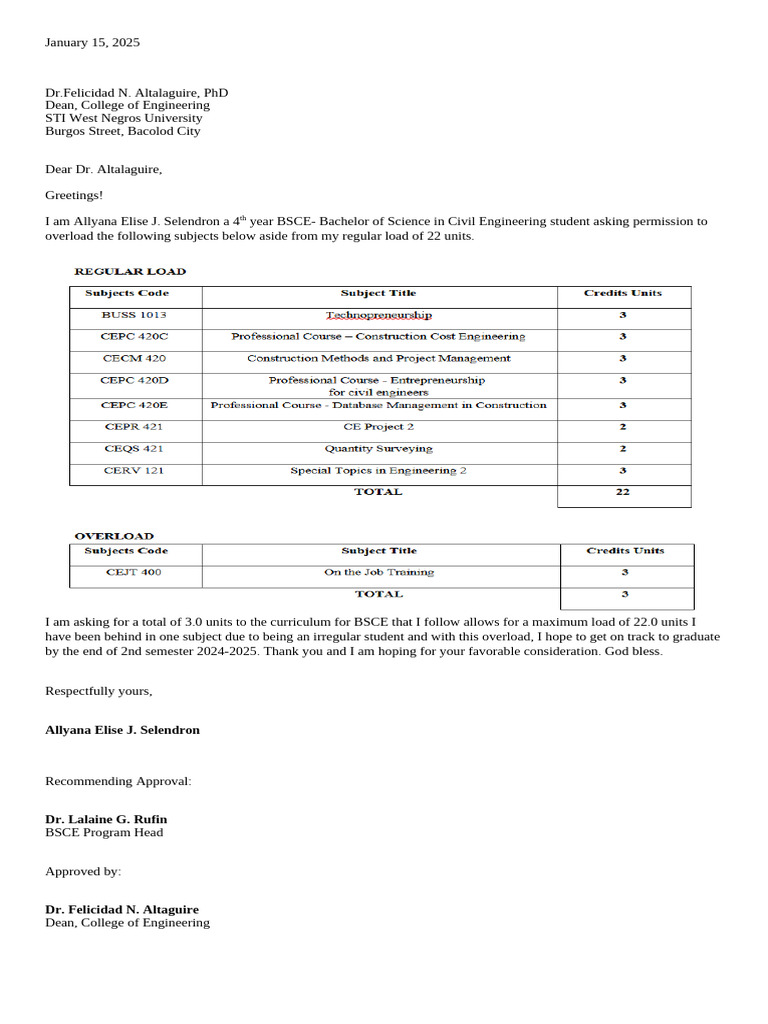 Sample Overload Letter (2) | PDF