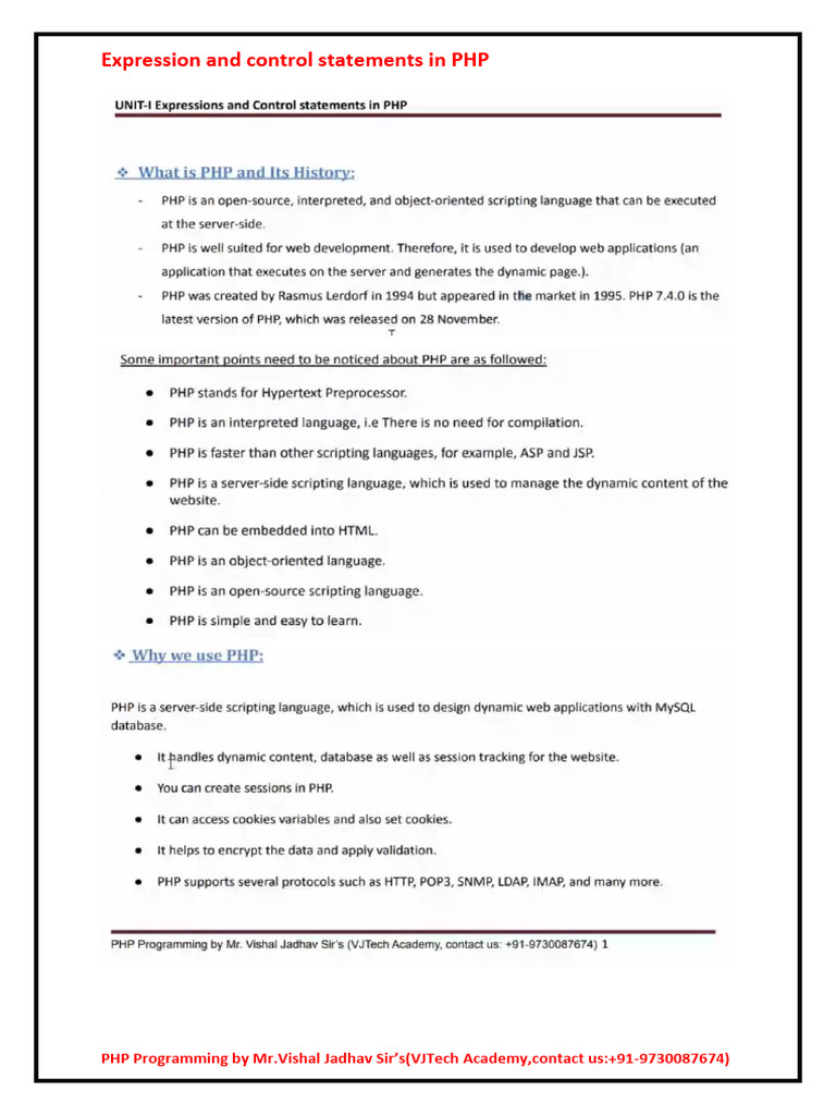 UNIT-I_Expression_and_control_Statement_in_PHP | PDF | Control Flow | Boolean Data Type