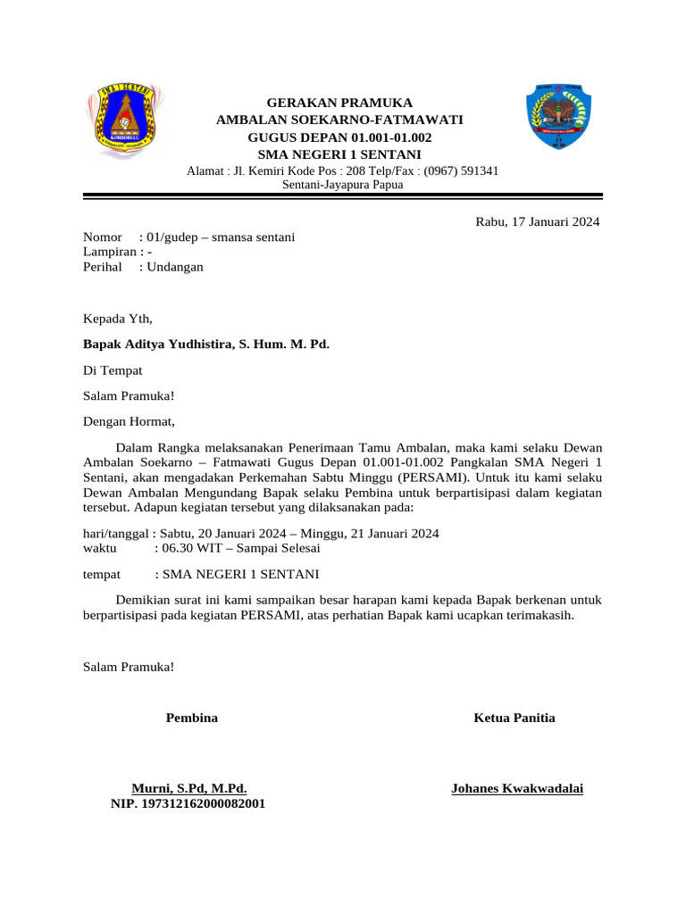 Undangan PERSAMI SMA Negeri 1 Sentani | PDF