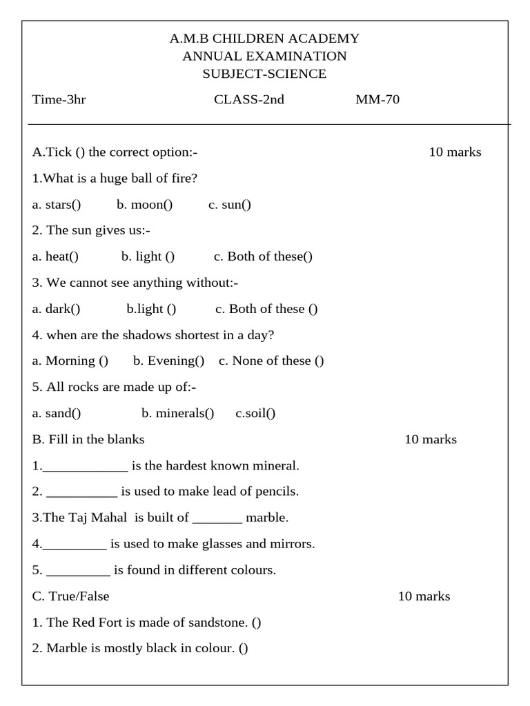 Class 2 Science Final Paper | PDF
