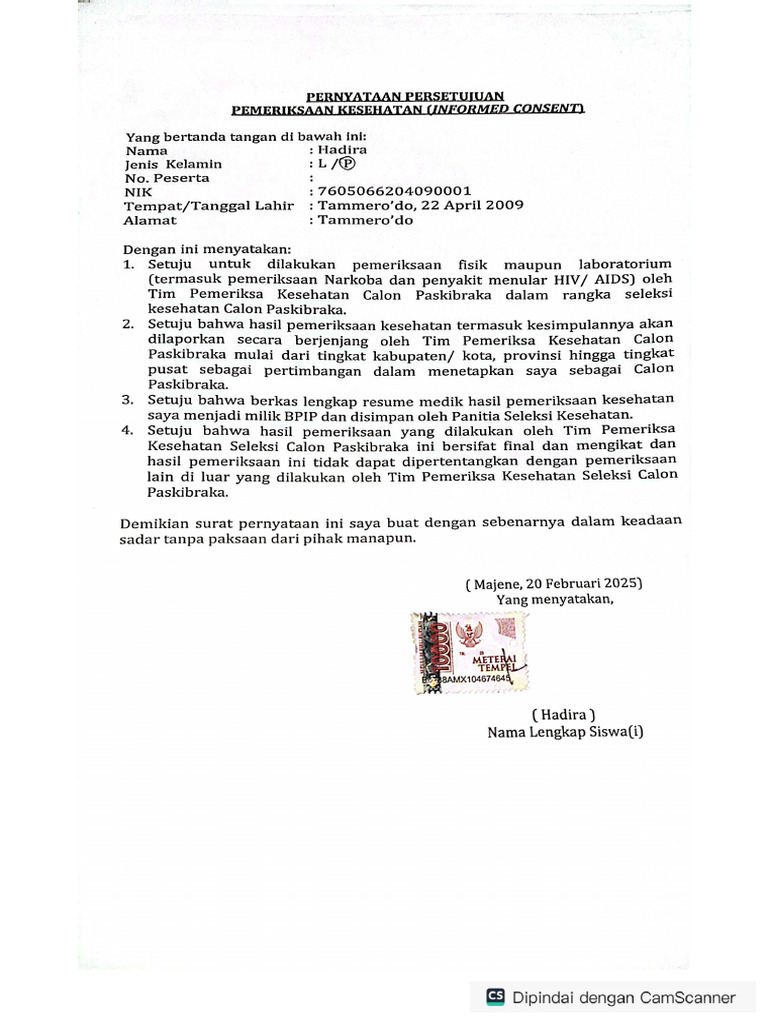 Surat Keterangan Sehat Hadira | PDF