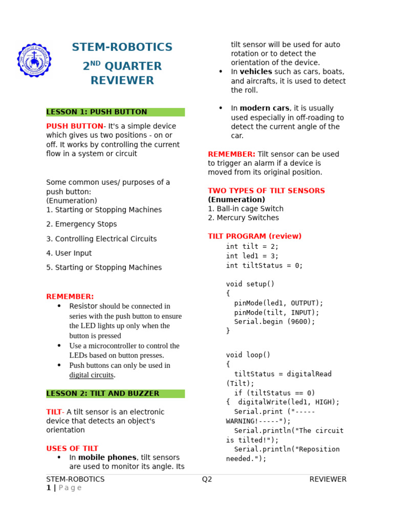 Stem Robotics q2 Reviewer | PDF | Sensor | Piezoelectricity
