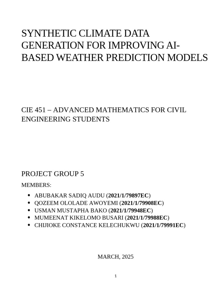 Synthetic Climate Data Generation For Improving Ai J Project Group 5 | PDF | Applied Mathematics ...