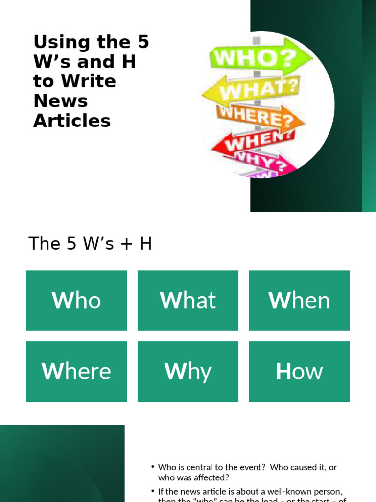 Using 5Ws H To Write News Articles | PDF