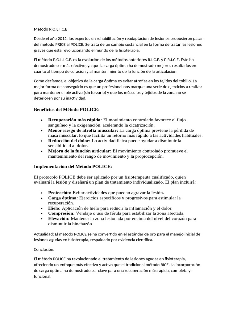 Método POLICE | PDF | Terapia física | Especialidades Medicas