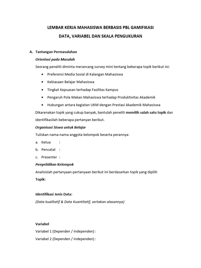 LKM PBL Gamifikasi - Variabel Skala Pengukuran | PDF