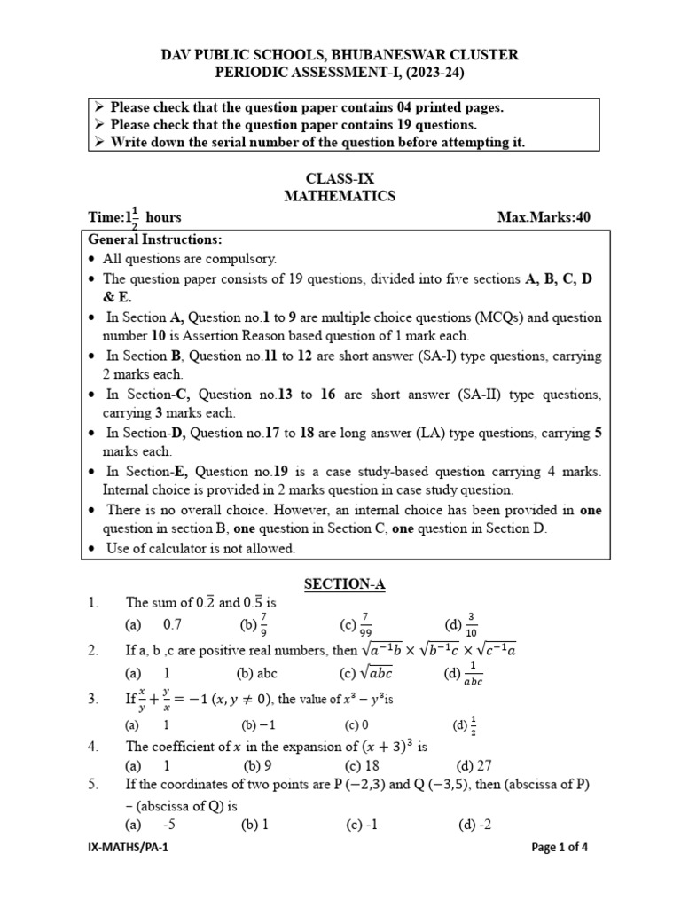 Assignment - IX-Math PA-I QP 2023-24 | PDF | Geometry | Euclidean Geometry