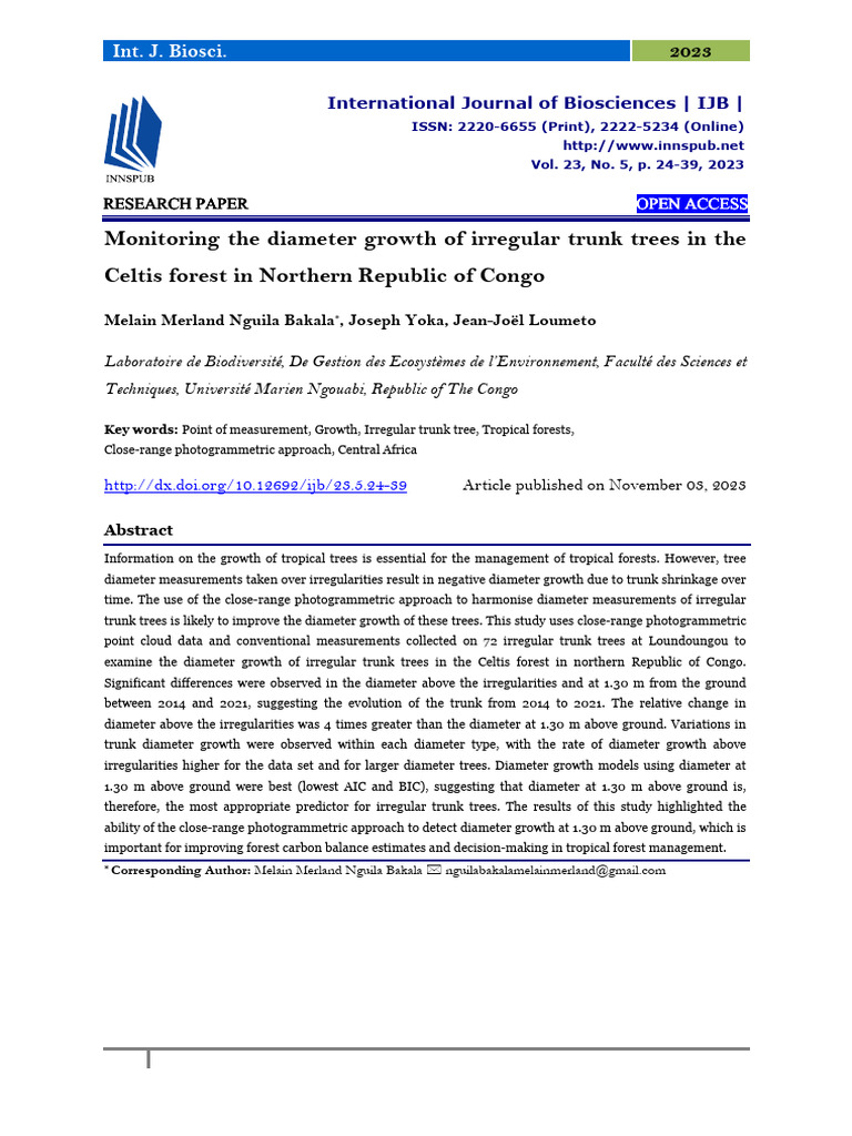Monitoring The Diameter Growth of Irregular Trunk Trees in The Celtis ...