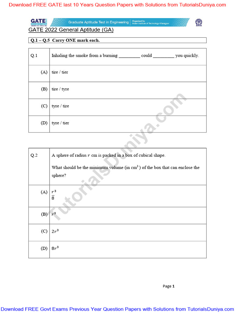 GATE 2022 General Aptitude Questions | PDF