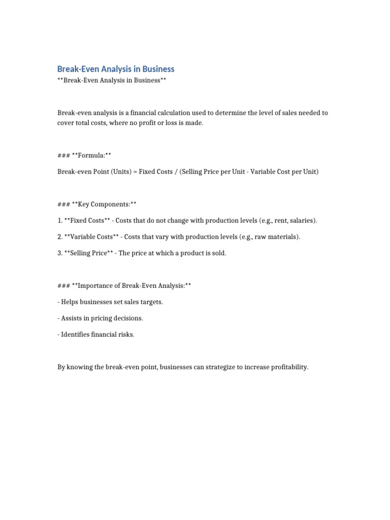 Break-Even Analysis in Business | PDF