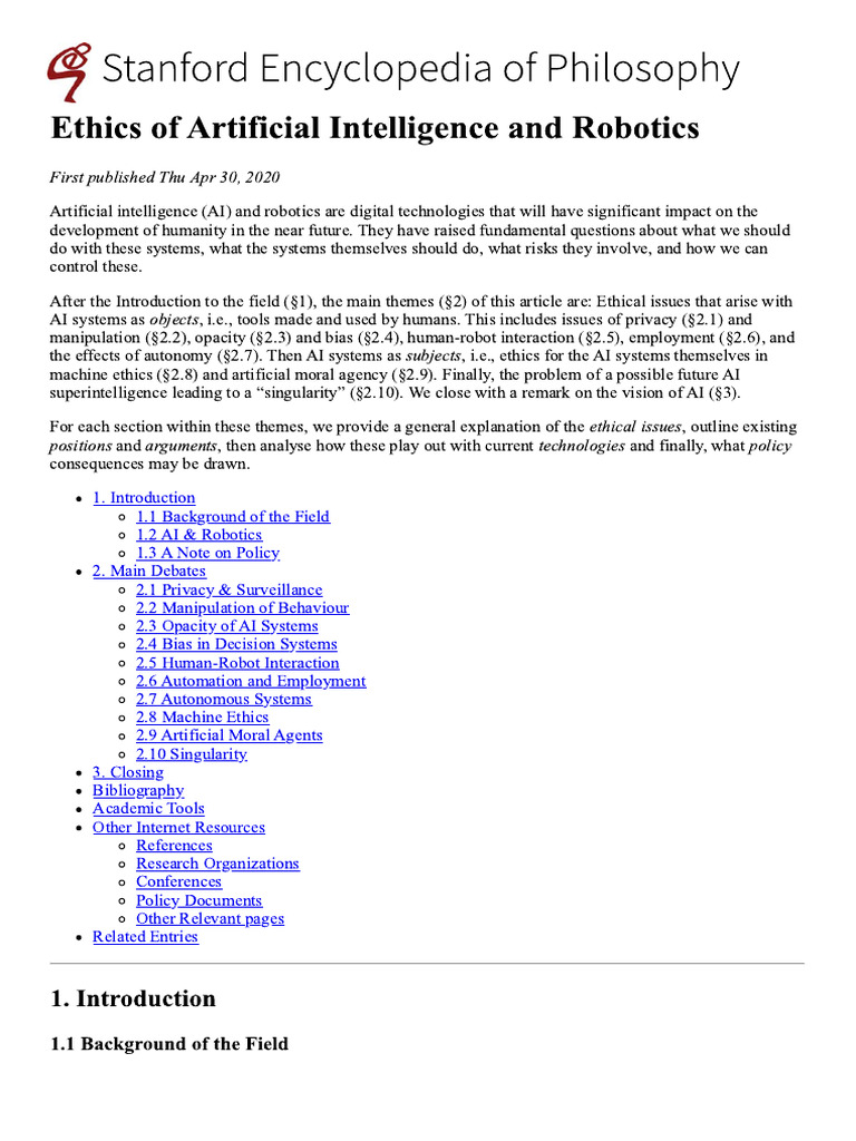 Ethics of Artificial Intelligence and R.. | PDF