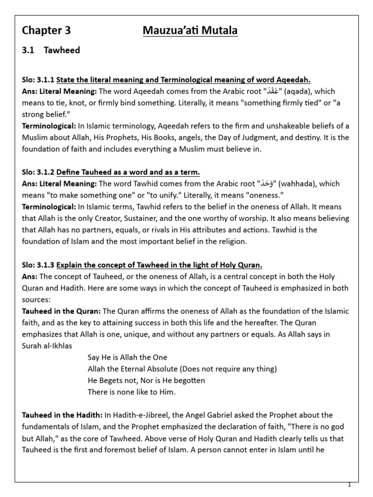 Understanding Tawheed and Prophethood in Islam | PDF | Prophets And ...