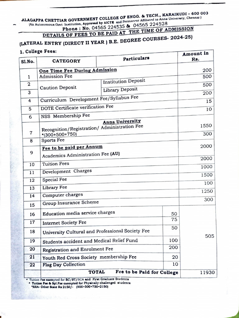 Lateral Entry Fees Structure | PDF | Fee