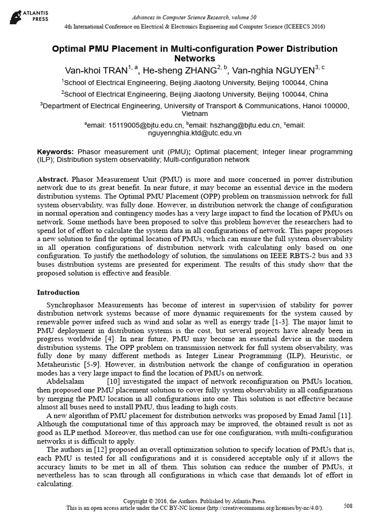 Optimal PMU Placement in Multi-Configuration Power Distribution | PDF