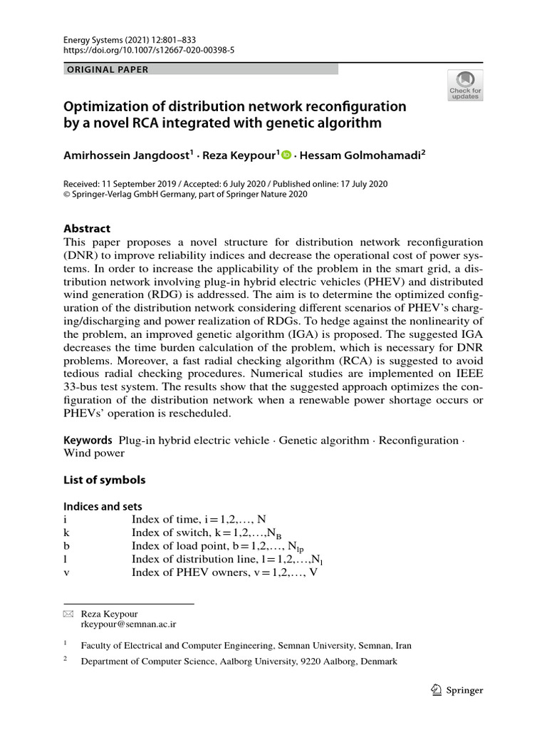 Optimization of Distribution Network Reconfiguration by A Novel RCA ...