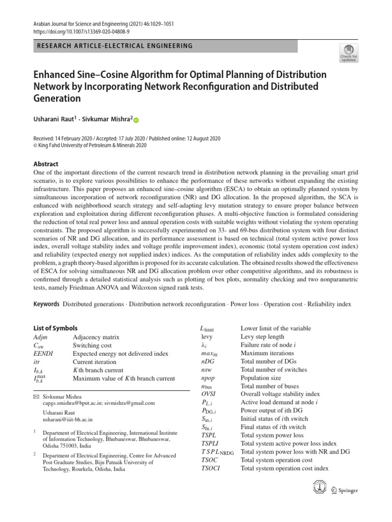 Enhanced Sine Cosine Algorithm For Optimal Planning Of Distribution