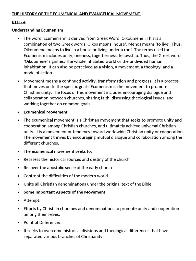 History of Ecumenical & Evg Movement Notes | PDF | Ecumenism | Anglicanism