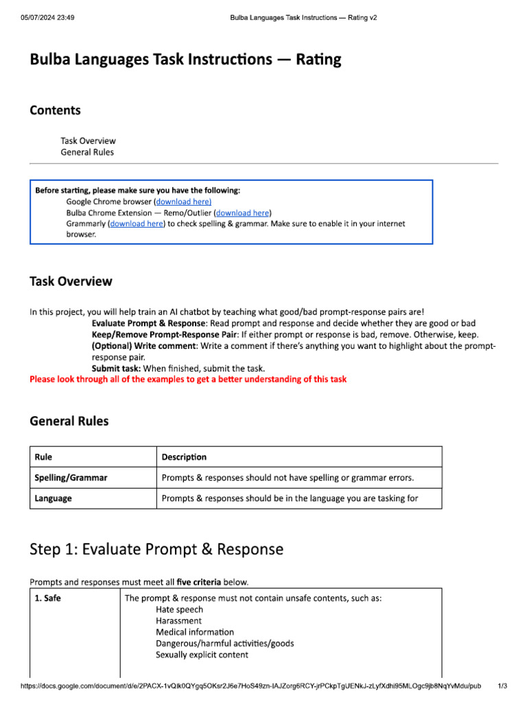 Bulba Languages Task Instructions — Rating | PDF