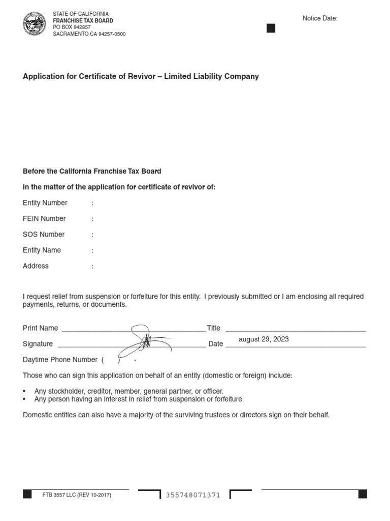 3557 LLC Form | PDF