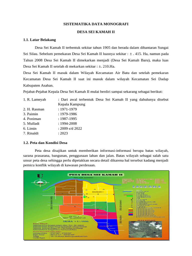 Data Monografi Desa Sei Kamah II | PDF
