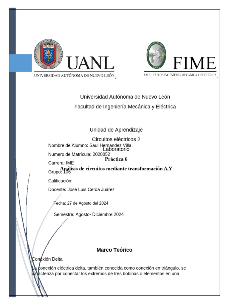 Practica6 CE2 LAB 2020952 IME | PDF | Corriente eléctrica | Ingenieria Eléctrica