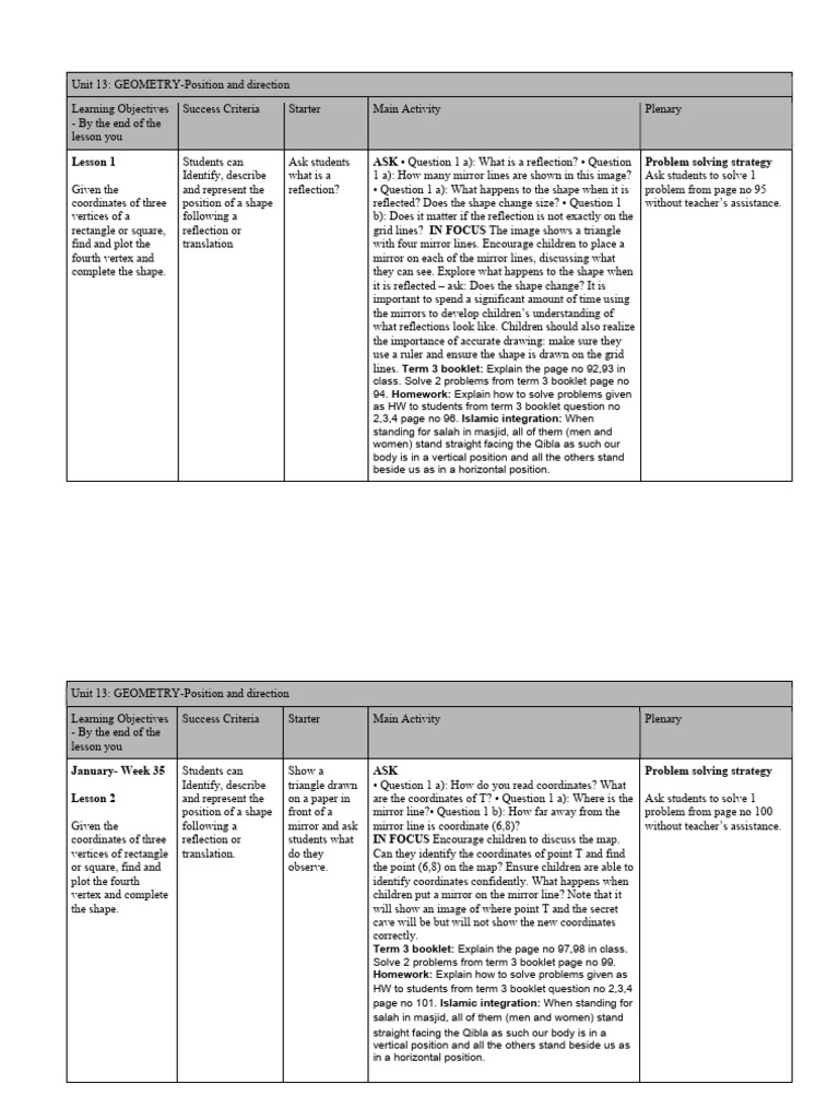 Grade 4-Lesson Plan-Term 3 | PDF | Volume | Shape