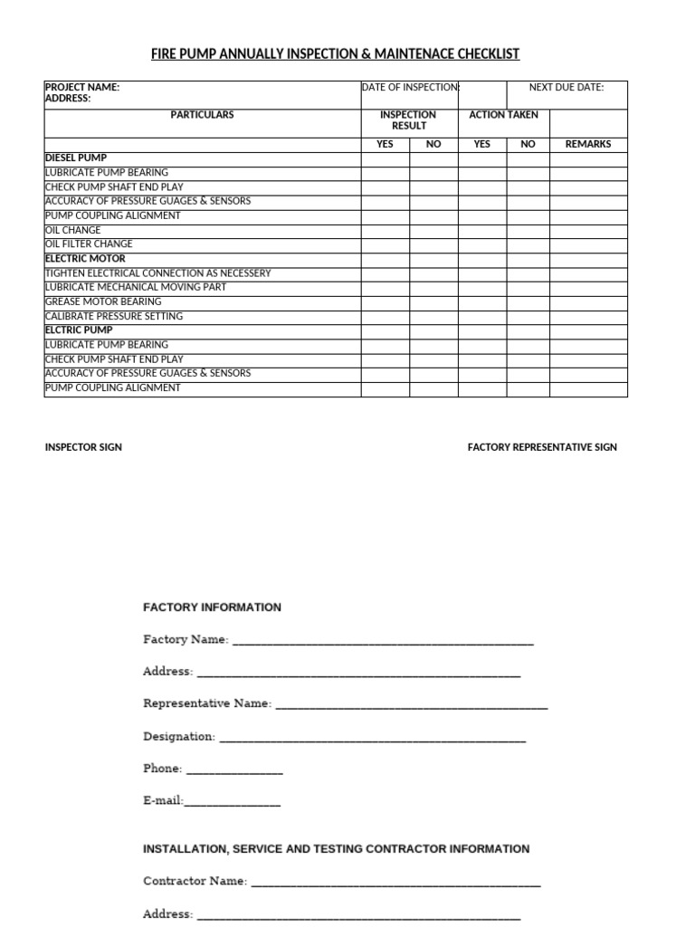 Fps Checklist (Annually) | PDF | Pump | Bearing (Mechanical)