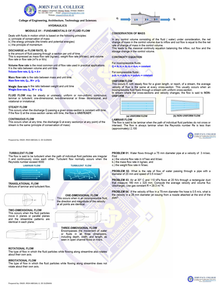 MODULE 1 Fundamentals of Fluid Flow | PDF | Fluid Dynamics | Discharge ...