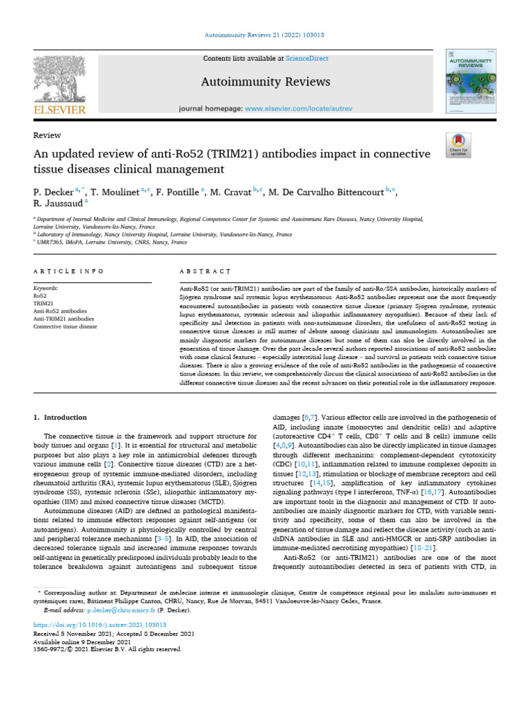 An Updated Review of Anti-Ro52 Abs in CTD MG | PDF | Autoimmunity ...