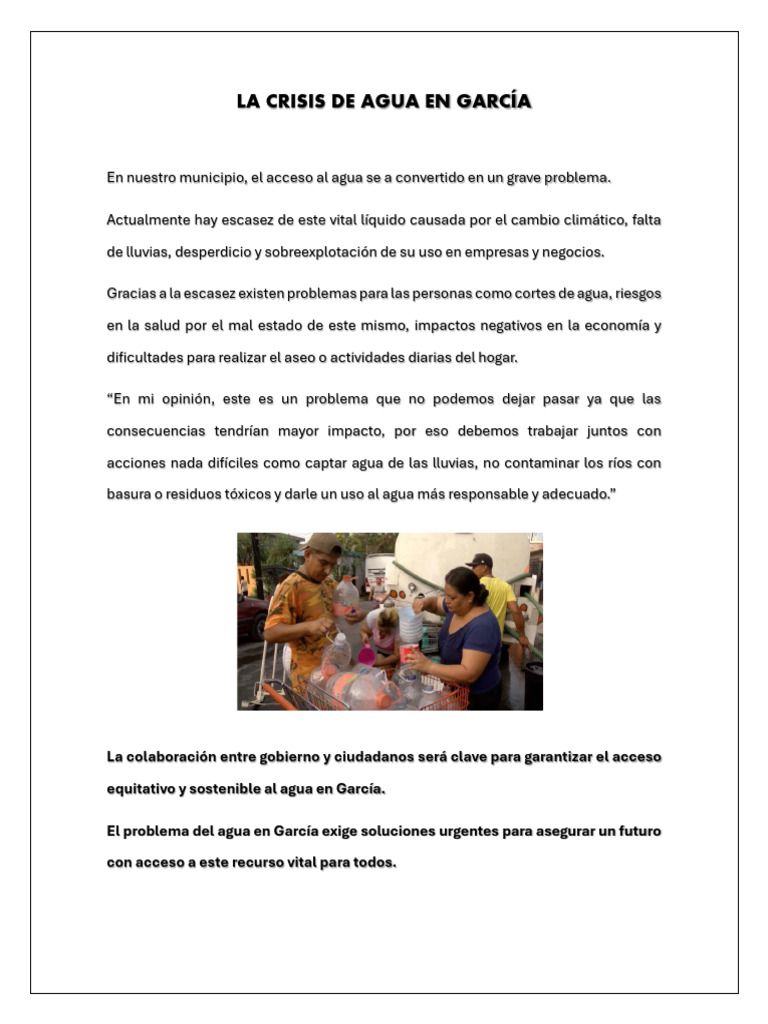 Crisis del Agua en García: Soluciones Urgentes | PDF