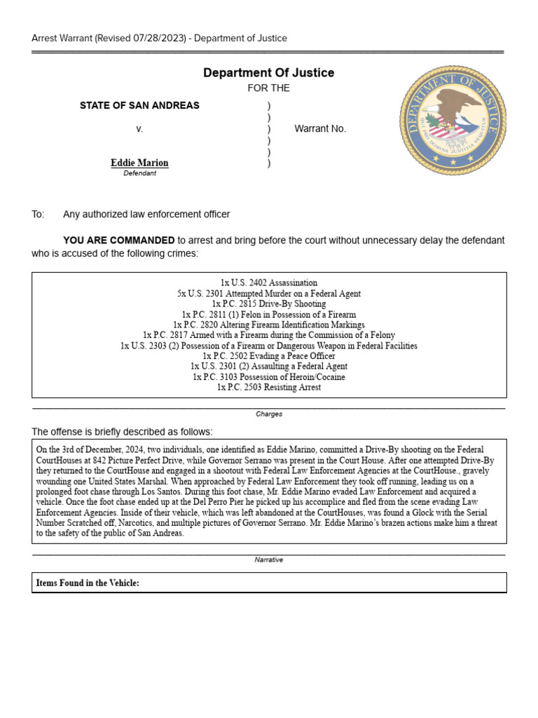 Arrest Warrant Eddie Marino | PDF | United States Marshals Service | Felony