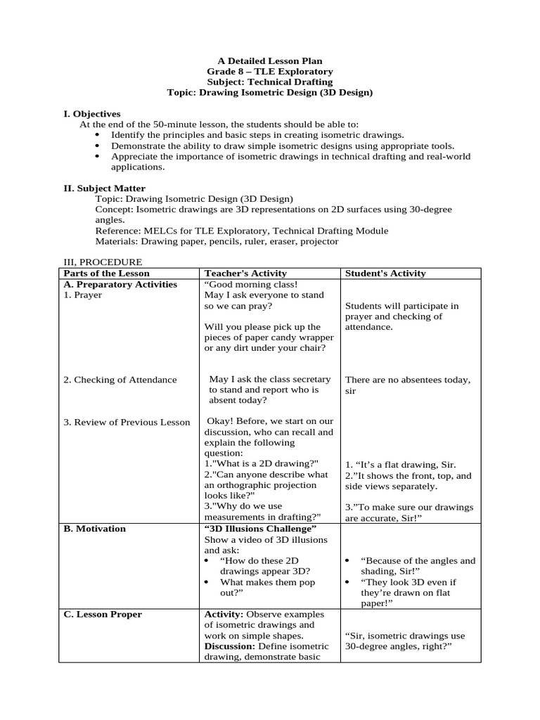 A Detailed Lesson Plan For Demo Teaching | PDF | Drawing | 3 D Computer ...