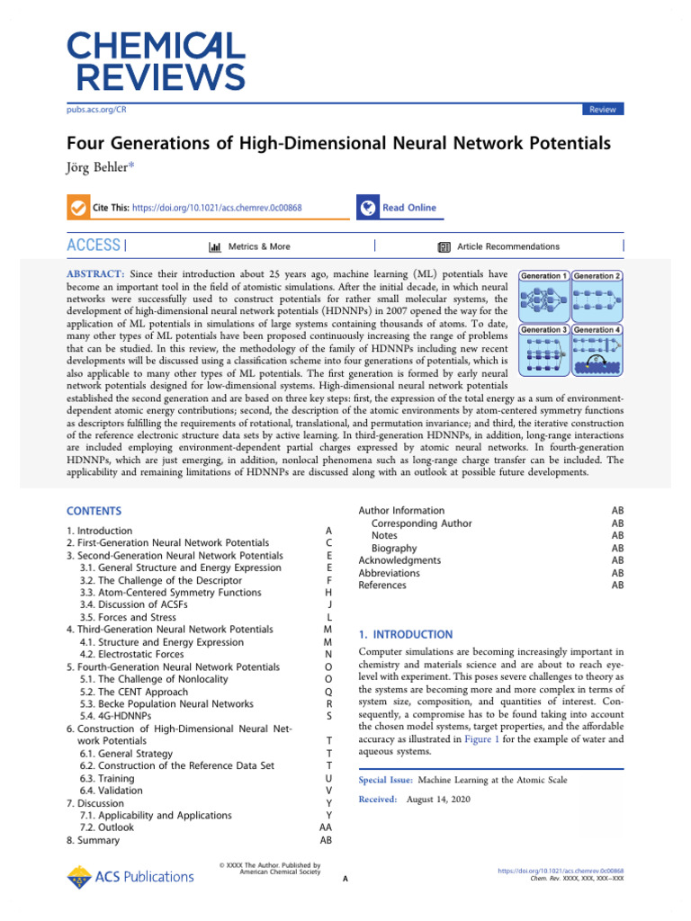 Four Generations of High-Dimensional Neural Network Potentials | PDF | Molecular Dynamics ...