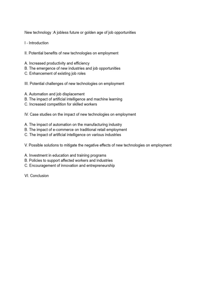 New Technology - A Jobless Future or Golden Age of Job Opportunities | PDF
