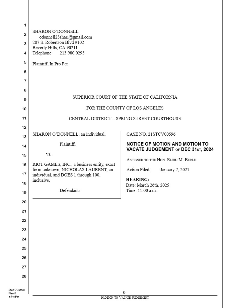 Notice of Motion and Motion To Vacate Judgement of Dec 31st, 2024 | PDF ...