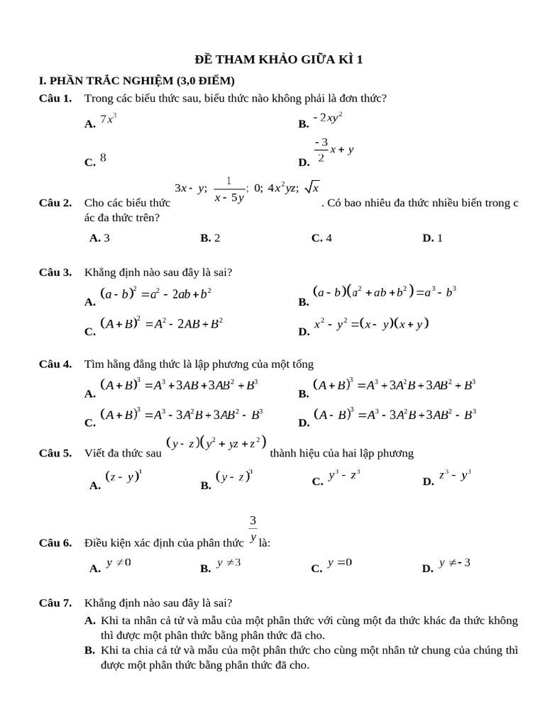 De Tham Khao GK1 - Toan 8 Đề 15 | PDF