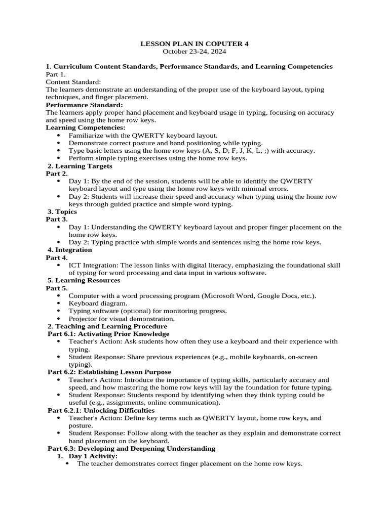 LESSON PLAN IN COPUTER 4 | PDF | Computing | Learning