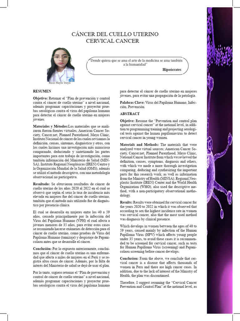 RICSE MAYTA TREYSI - Cancer de Cuello Uterino | PDF | Cáncer | Neoplasias