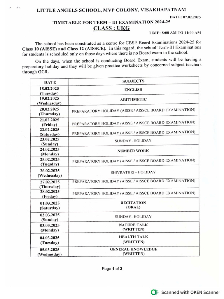 Term-3 Exam Time Table | PDF