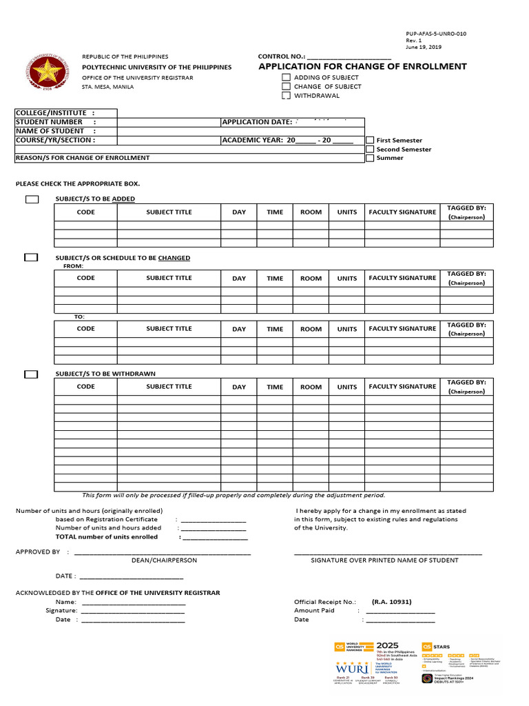 Application For Change of Enrollment ACE Form | PDF